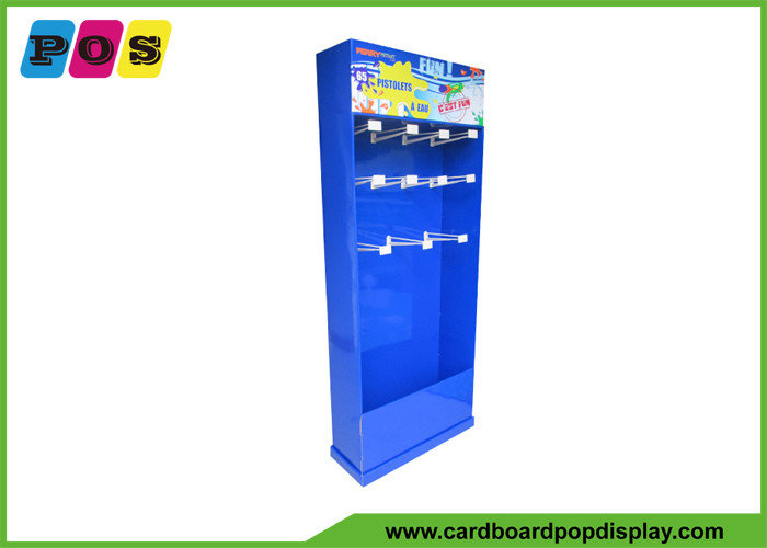 Blue Color Retail Corrugated Floor Displays , 12 Inch Pegs Cardboard Store Display For Summer Toys HD027
