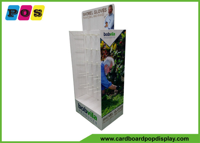 Double Sided Cardboard Store Display , Plastic Pegs Cardboard Box Display For Shovel Gloves HD069