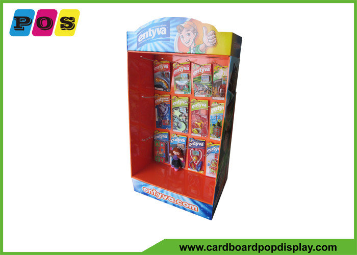 Portable Retail Cardboard Power Wing Display Stand With Metal Pegs For Toys