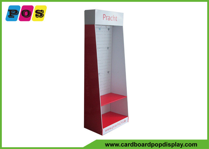 Supermarket Rack Pop Up Cardboard Floor Display Stand With Hooks