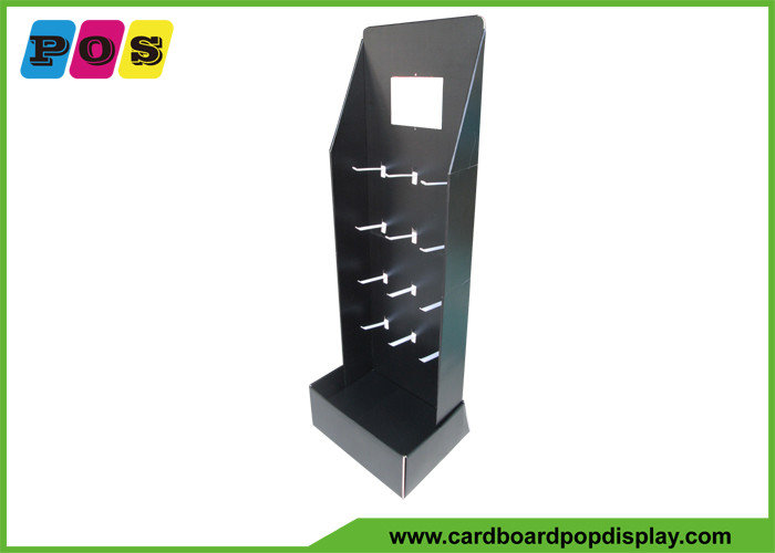 Black Printing Cardboard Floor Promotion Sales Display Stand With Plastic Pegs HD064