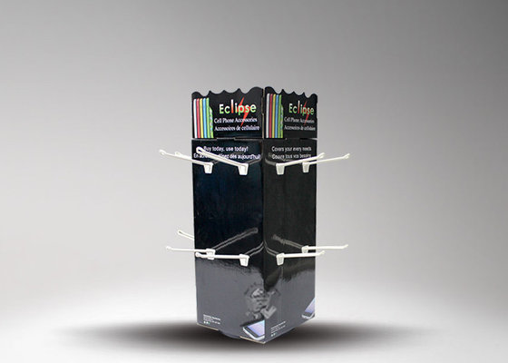 China Corrugated Paper Floor Sidekick Display For Retail , Hanging Hooks Display With Round Wheels supplier