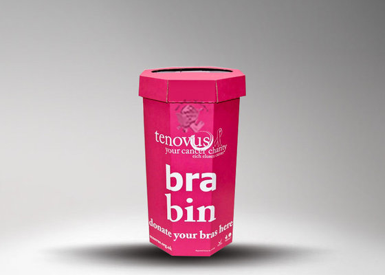 China Eco-friendly Cardboard Dump Bins Display In Pink And Clear Write Printing, Corrugated Bins For Supermarket supplier