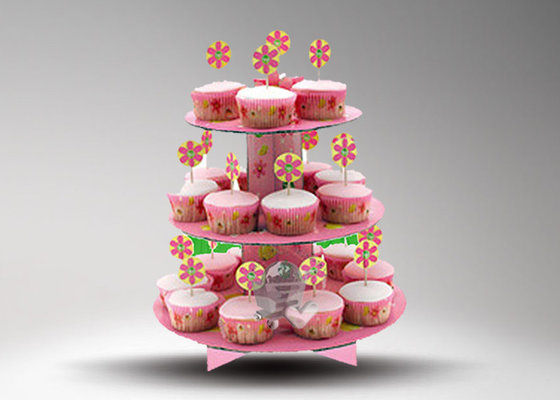 China 3 Tier Cardboard Cup Cake Stand / Colorful Cake Stand Promotional For Cake Chain Store supplier