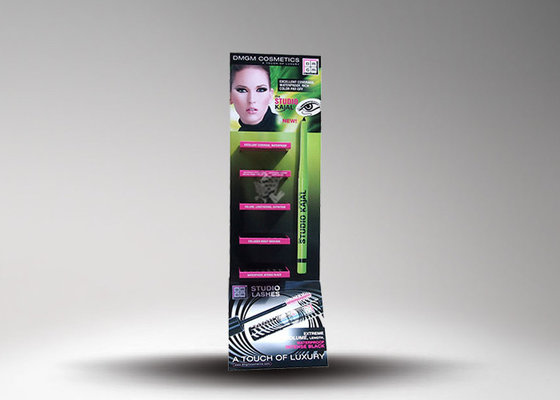 China Colorful Cardboard Floor Shelf Display For Eyeliner Retail ,5-tier Paper Cosmetic Stands With Glossy supplier
