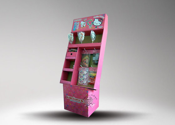 China Pink Grid Flooring Toy Display Stand with Hooks , POP Shop Display Stand for Toys supplier