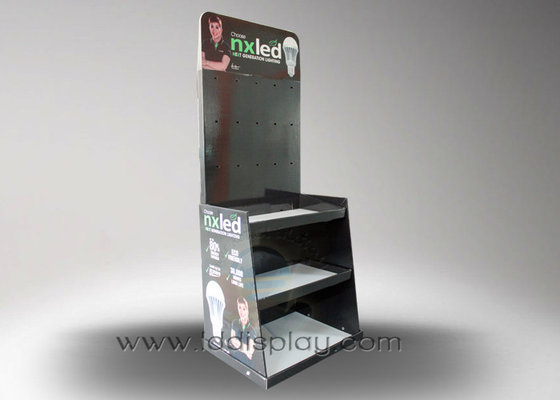 China 3-tier Cardboard LED Shelf Display , Printing Paper Stand With Hooks supplier