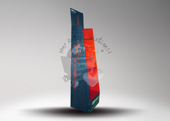 Six Racks Paper Flooring Display , Cardboard Display Stand with Clear Printing supplier