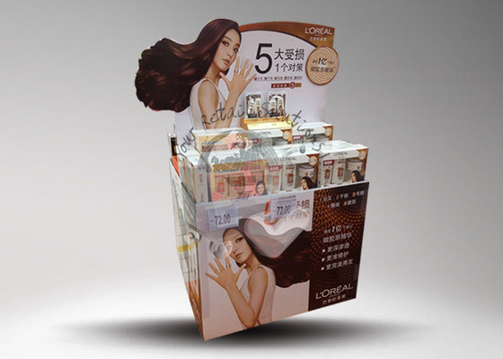 Corrugated cardboard pallet display with spokesman for hair shampoo supplier