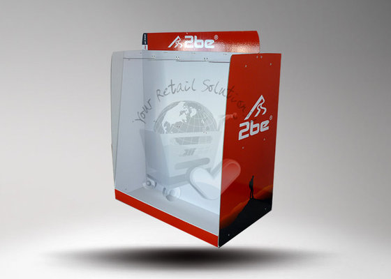 Custom red cardboard pallet display with hooks for backpack / exhibition supplier