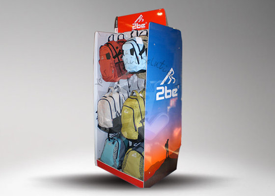 Custom red cardboard pallet display with hooks for backpack / exhibition supplier