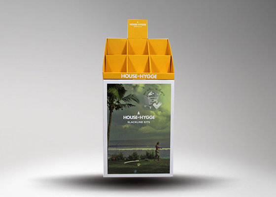 Yellow two tiers top cardboard pallet display shelf for watches supplier
