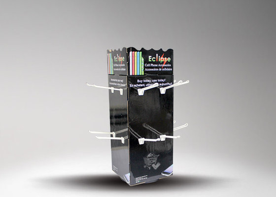 Corrugated Paper Floor Sidekick Display For Retail , Hanging Hooks Display With Round Wheels supplier