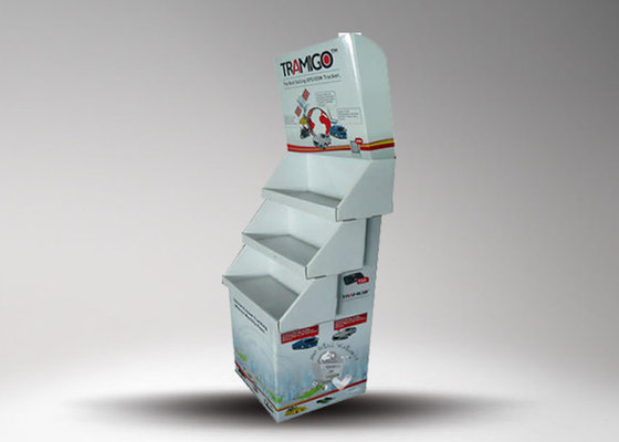 Trapezoidal 3 tiers Retail Display Racks With White Color For Tracking Products supplier
