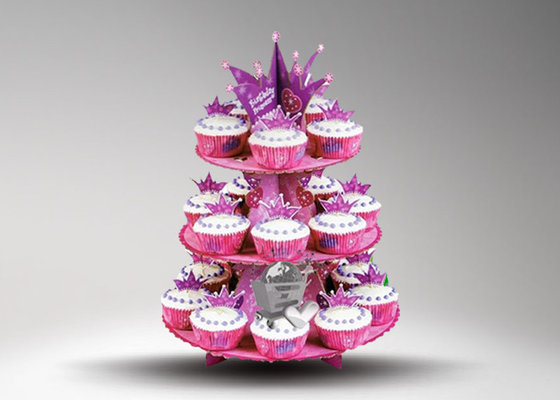 3 Tier Cardboard Cup Cake Stand / Colorful Cake Stand Promotional For Cake Chain Store supplier