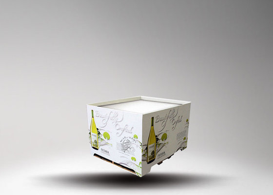 Square cardboard pallet display with bottom wood tray for red wine supplier