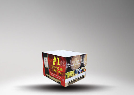 Square cardboard pallet display with bottom wood tray for red wine supplier