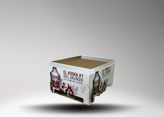 Square cardboard pallet display with bottom wood tray for red wine supplier