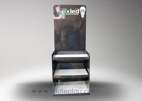 3-tier Cardboard LED Shelf Display , Printing Paper Stand With Hooks supplier