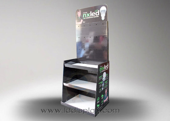 3-tier Cardboard LED Shelf Display , Printing Paper Stand With Hooks supplier