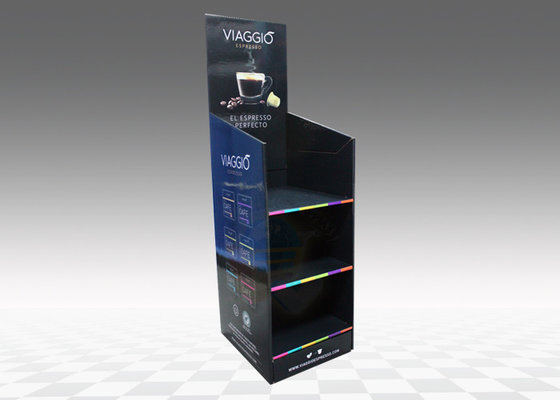 Glossy Black Promotional Cardboard POS Display 3 Tiers For Coffee supplier