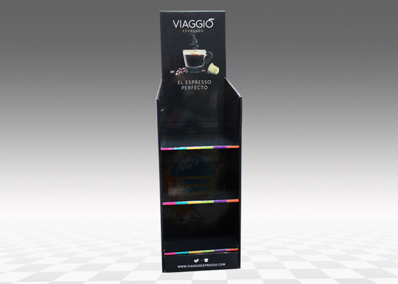 Glossy Black Promotional Cardboard POS Display 3 Tiers For Coffee supplier