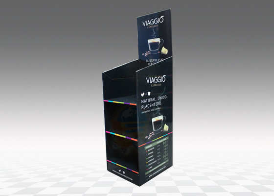 Glossy Black Promotional Cardboard POS Display 3 Tiers For Coffee supplier