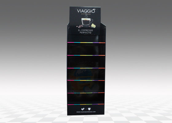 Custom Corrugated Cardboard Black Glossy Coffee Floor Display shelf supplier