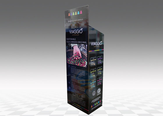 Custom Corrugated Cardboard Black Glossy Coffee Floor Display shelf supplier