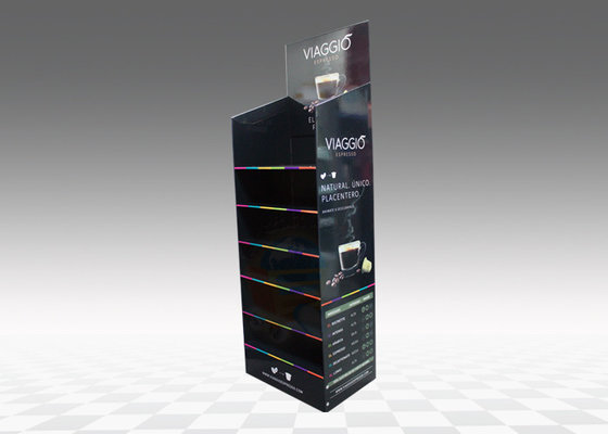 Custom Corrugated Cardboard Black Glossy Coffee Floor Display shelf supplier