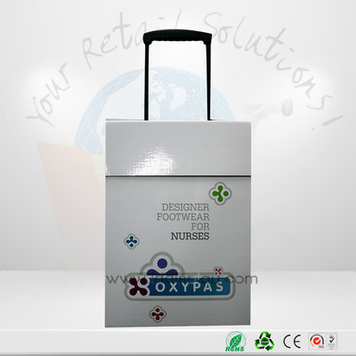 Glossy Lamination Cardboard Trolley With Handle And Wheels For Exhibition Promotional supplier