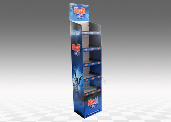 Corrugated Cardboard Display Stand , Blue 5 - tier Paper shelf Stand supplier