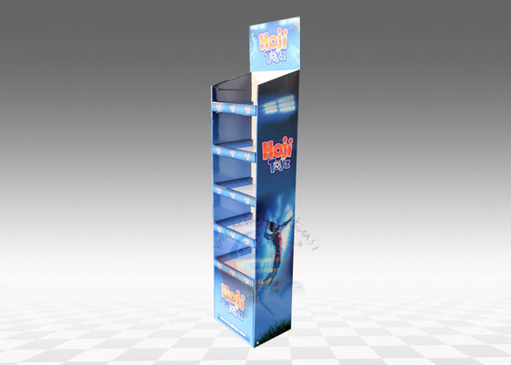 Corrugated Cardboard Display Stand , Blue 5 - tier Paper shelf Stand supplier