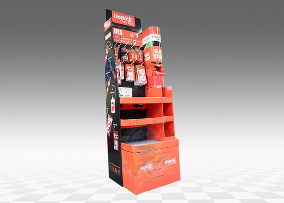 3 - tier Cardboard Floor Display Stand With Hooks , Hat Display Stand supplier