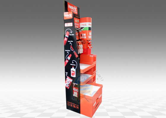 3 - tier Cardboard Floor Display Stand With Hooks , Hat Display Stand supplier
