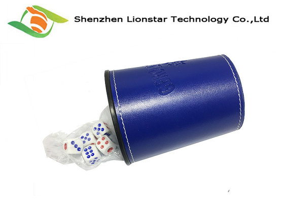 Logo Embossed Leather Craft Gifts , Blue Horn Shape Bar Dice Cup With Dice