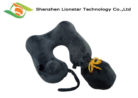 Logo Weaved Inflatable Travel Pillow , U Shape Velvet Inflatable Air Pillow