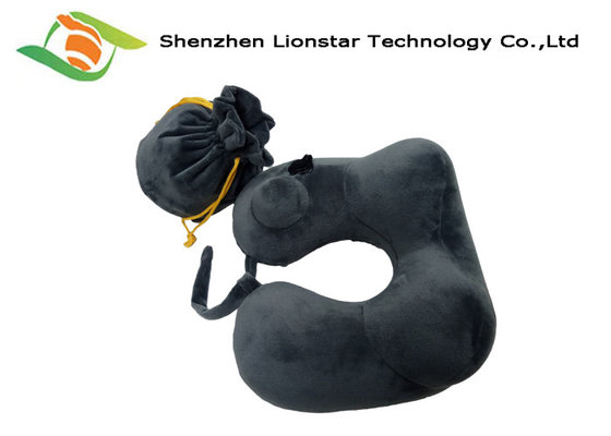 Logo Weaved Inflatable Travel Pillow , U Shape Velvet Inflatable Air Pillow