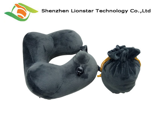 Logo Weaved Inflatable Travel Pillow , U Shape Velvet Inflatable Air Pillow