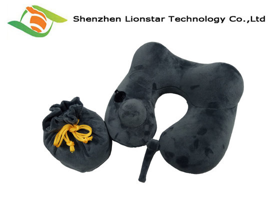 Logo Weaved Inflatable Travel Pillow , U Shape Velvet Inflatable Air Pillow