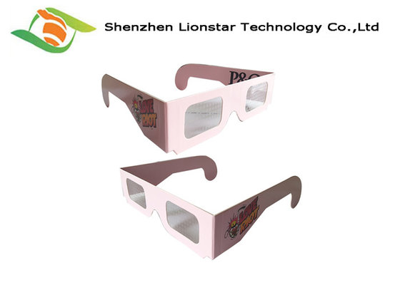 Promotional Gift Pink Paper Disposable 3d Glasses , Custom Diffraction Glasses 