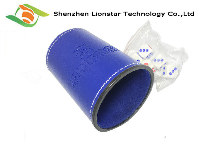 Logo Embossed Leather Craft Gifts , Blue Horn Shape Bar Dice Cup With Dice