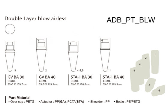 30ml / 40ml Lotion Dispenser Bottle , Double Layer Blow Airless Cosmetics Bottles