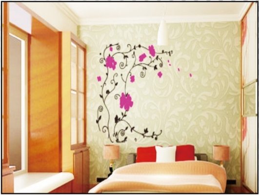 Red Flower Vine Interior Nature Wall Decals For Sitting Room , 1.5 x 1.2M