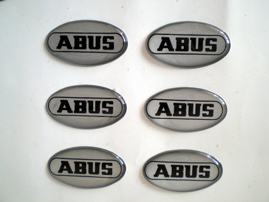 Black Print ABUS Elevator Epoxy Resin Stickers With Normal Silver Background