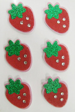 red color child 3D Fuzzy Stickers Strawberry Style Rhinestone decor