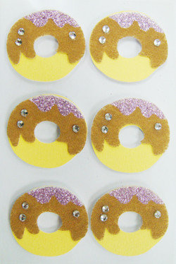 Doughnut round Fuzzy Stickers Non Woven 3D Dimensiona Layered glitter