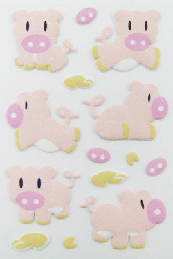 Fuzzy PVC pink cute animal stickers / 3D Puffy Stickers porkling Dimension