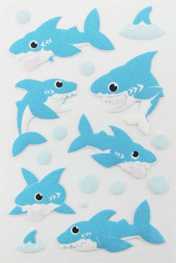 Non Toxic Foam Puffy Animal Stickers DIY 3D cartoon shark blue colored