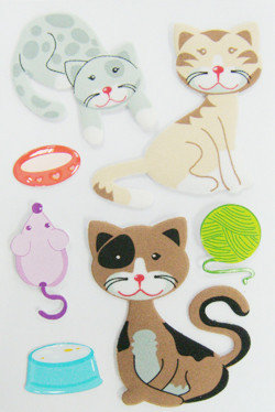 cartoon blue Puffy Stickers For Kids Lovely cats Fuzzy PVC + Foam + PET